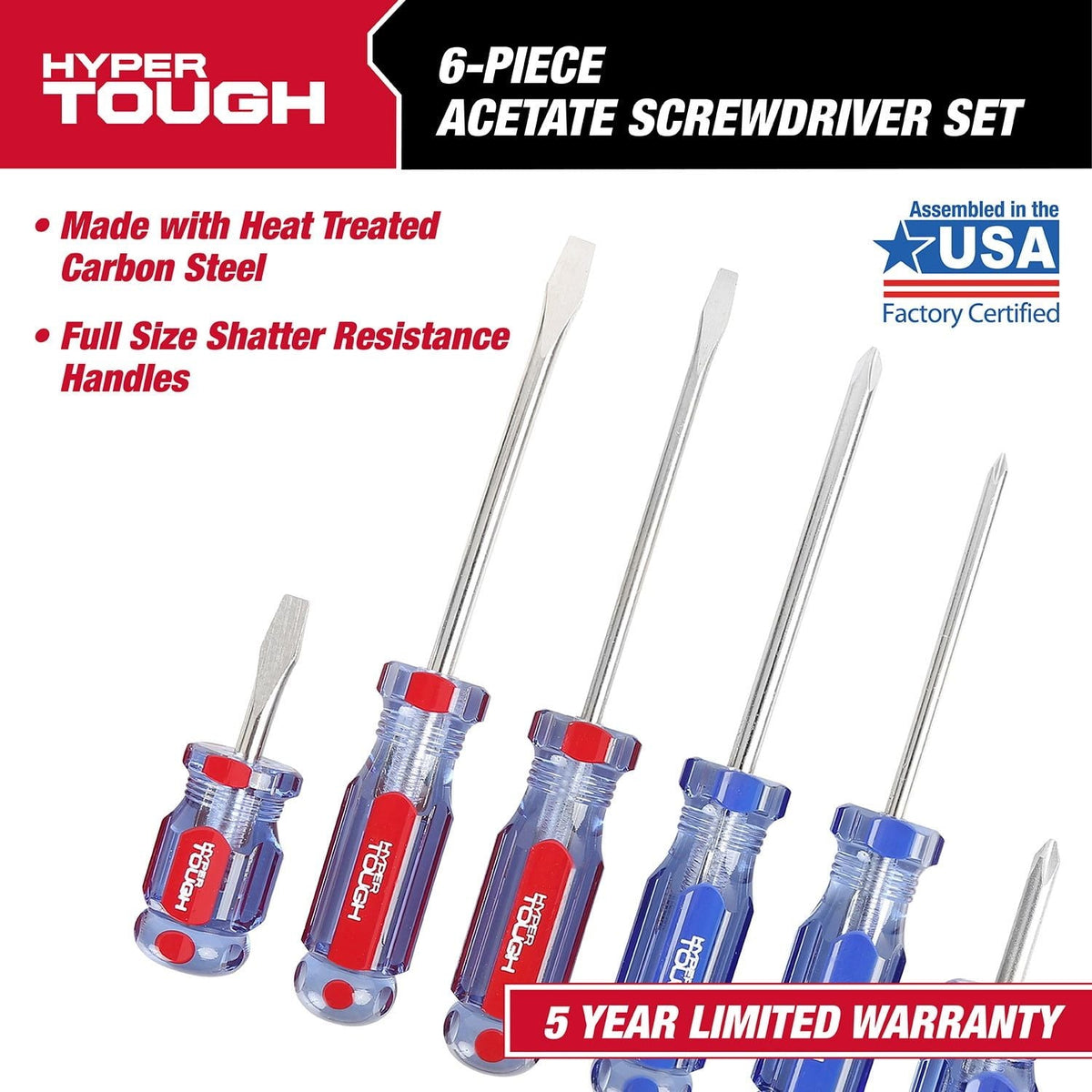 Hyper Tough 6-Piece Phillip and Slotted Screwdriver Set with Acetate H ...