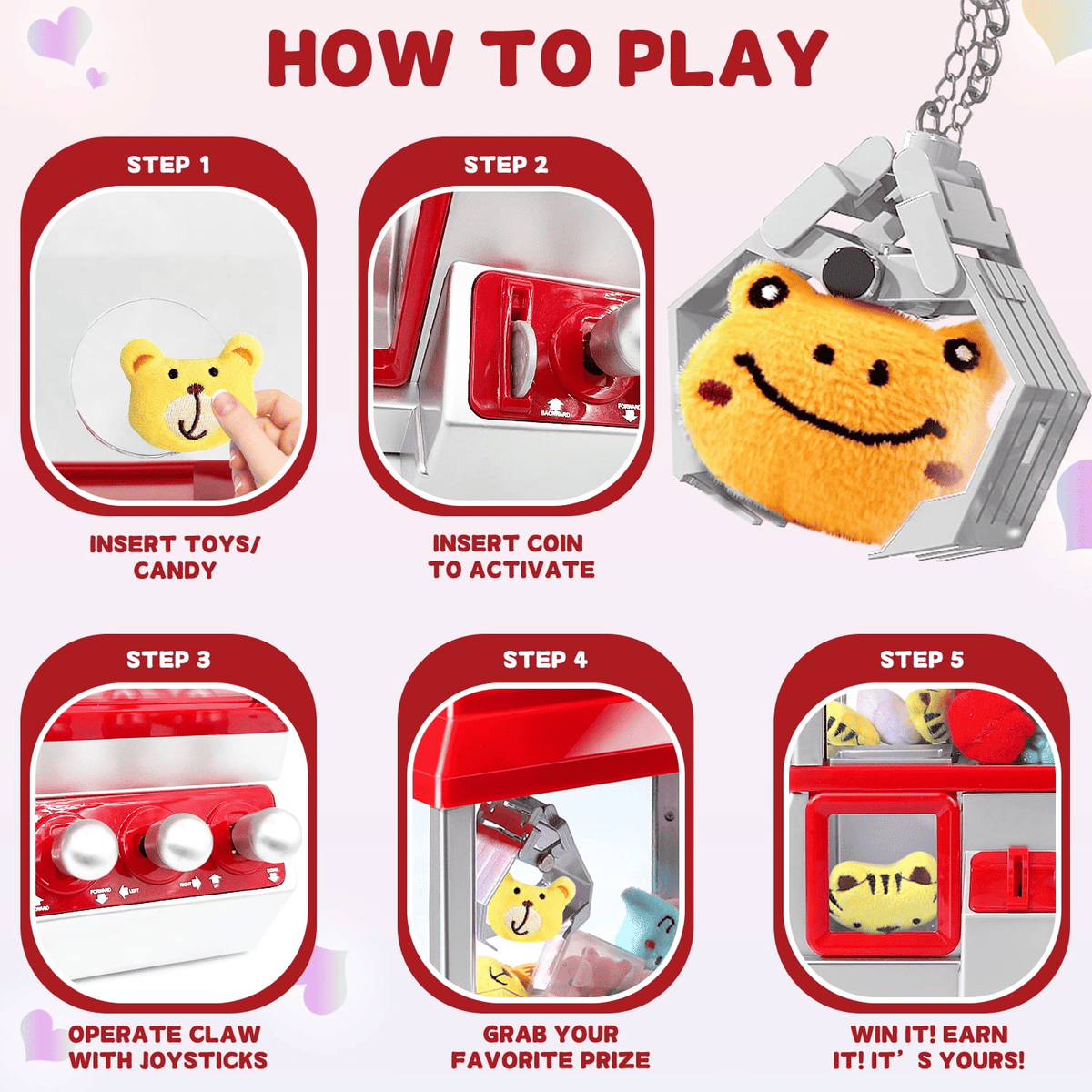 Claw Machine Arcade Game, Mini Claw Toy with Sound, Candy Grabber Priz ...